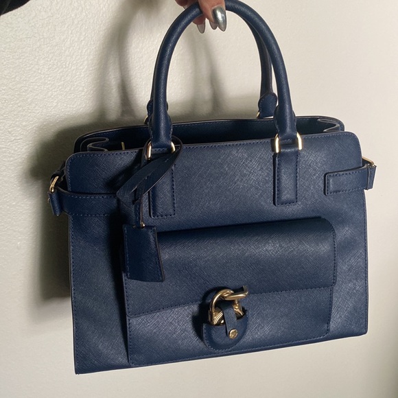 Michael Kors | Bags | Michael Kors Navy Satchel With The Key Locket ...